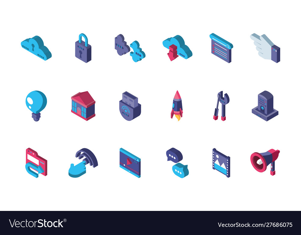 Data internet technology isometric icons set Vector Image