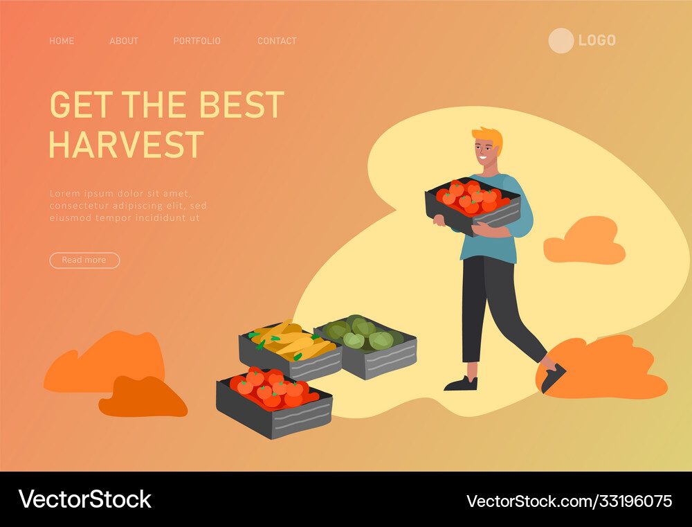 Landing page template with people gathering crops Vector Image