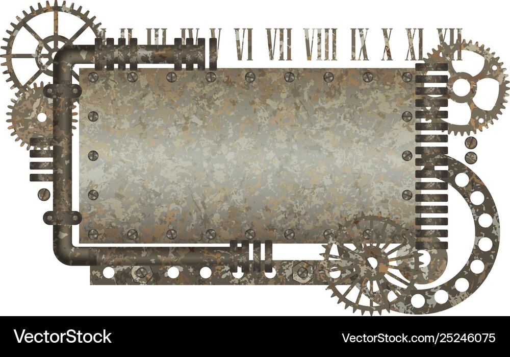 Metallic rusty frame with vintage machine gears Vector Image