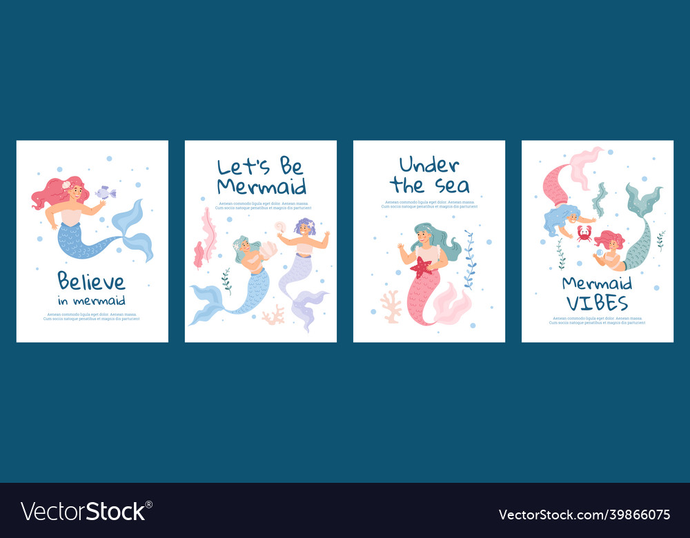 Posters set with mermaids and motivational phrases