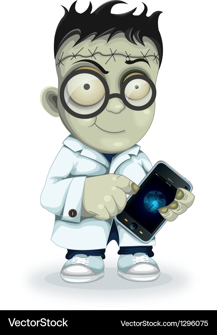 Professor Frankenstein with phone Royalty Free Vector Image