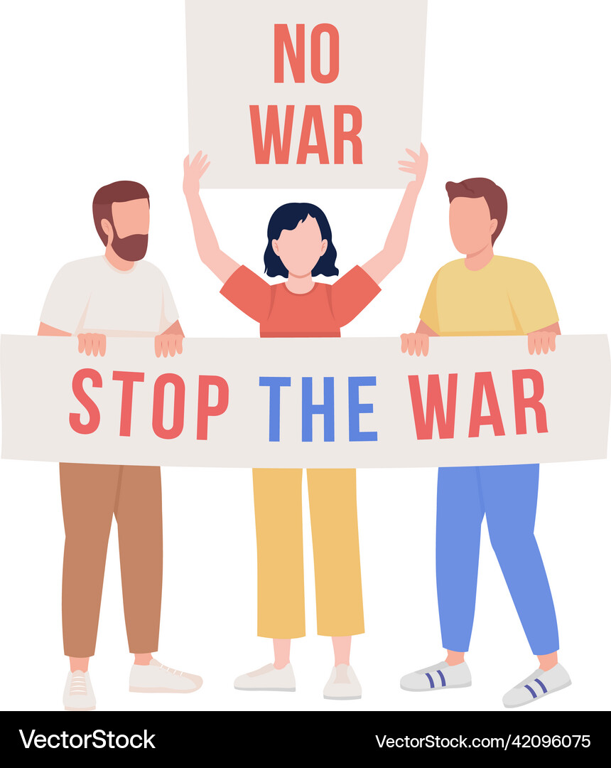 Stop war semi flat color characters Royalty Free Vector