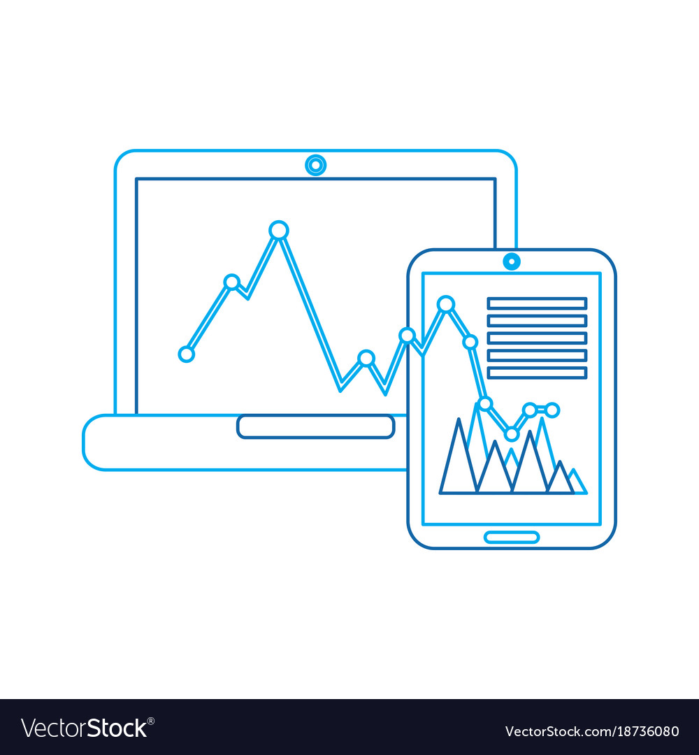 Graph chart on laptop and cellphone screen icon Vector Image