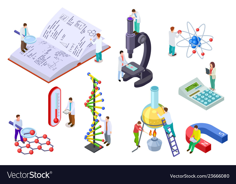 Isometric science set scientist and student with Vector Image Isometric science set scientist and student with Vector Image