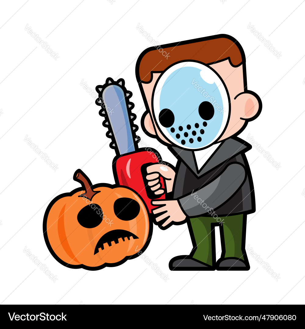 Murderer hold chainsaw halloween cartoon Vector Image