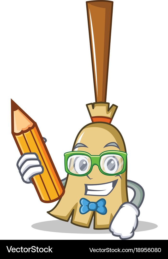 Student broom character cartoon style Royalty Free Vector
