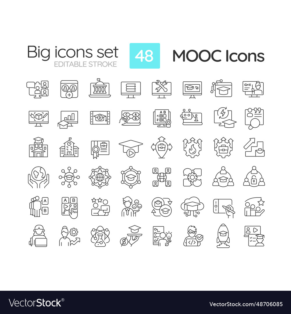 2d editable black big icons for representing mooc Vector Image