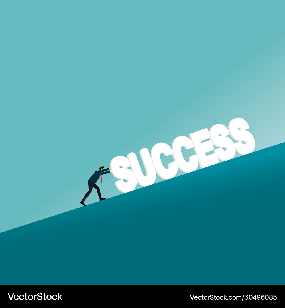 Businessman pushing success text uphill Royalty Free Vector