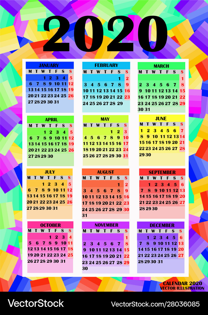 Colorful design for calendar 2020 bright Vector Image