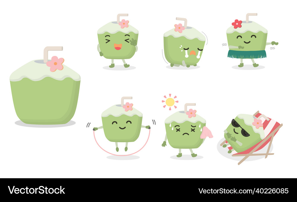 Cute and funny coconut characters in various Vector Image