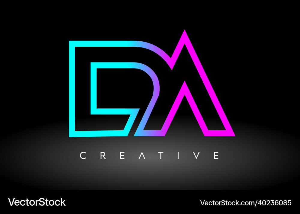 Da neon purple blue letters logo design Royalty Free Vector