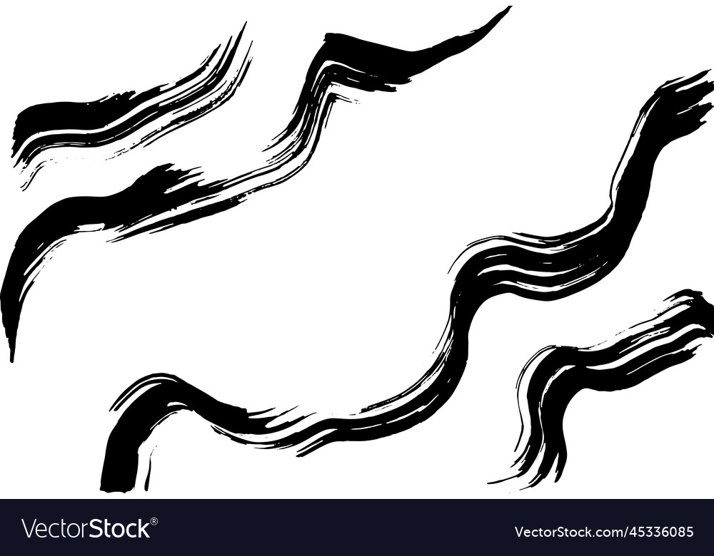 Grunge ink brush strokes freehand black Royalty Free Vector