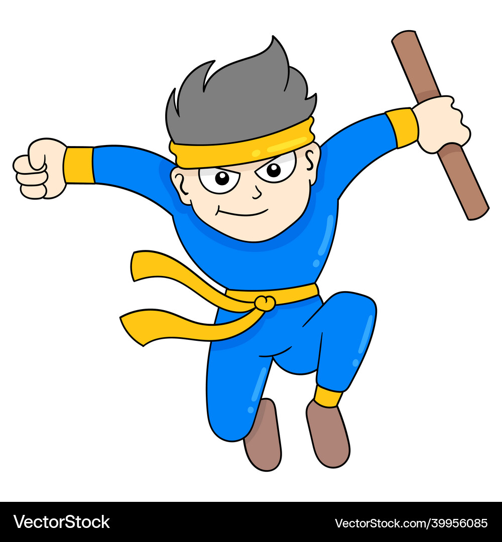 Male ninja practicing high jump martial arts Vector Image