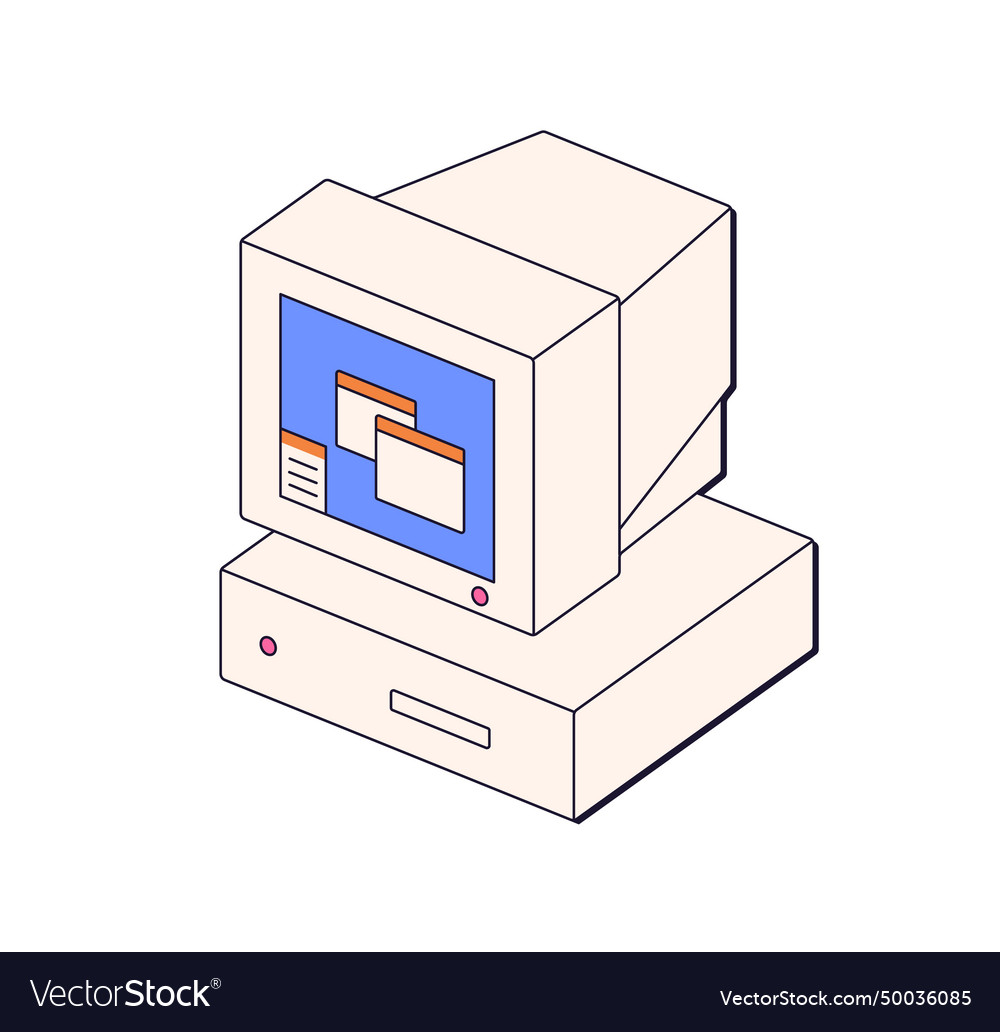 Old retro computer in 80s style obsolete pc Vector Image