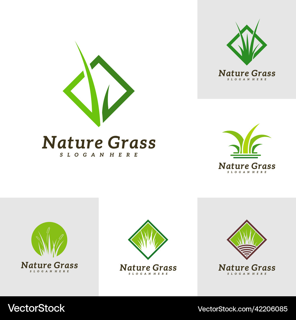 Set of nature grass logo design creative Vector Image