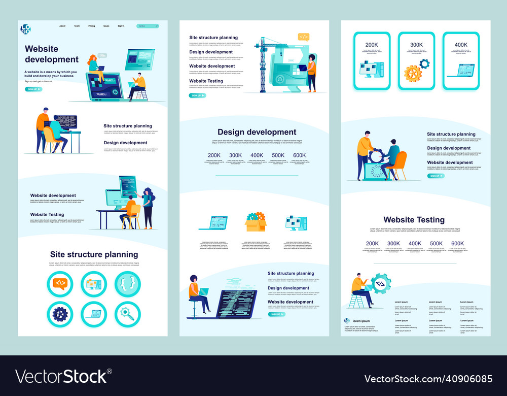 Website development flat landing page Royalty Free Vector