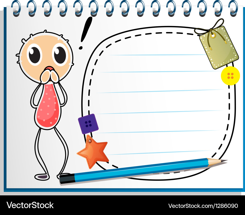 A notebook with an image of a young boy Royalty Free Vector