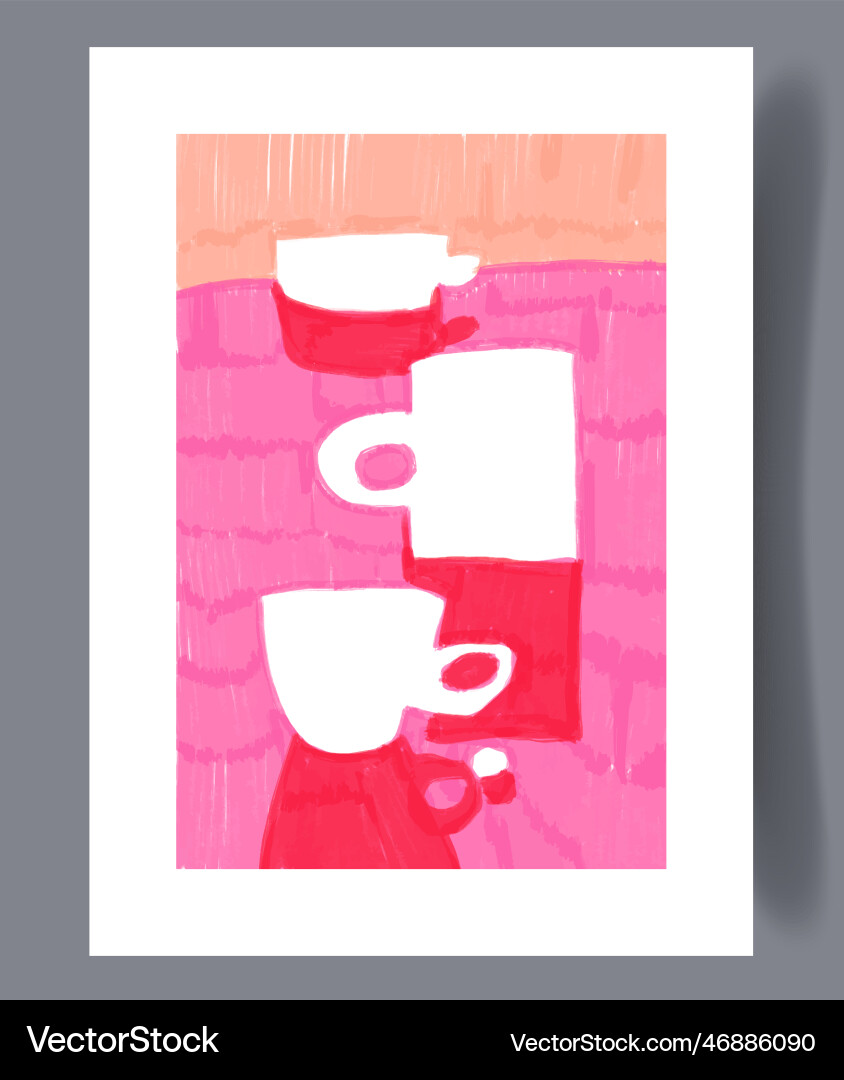 Abstract mugs surreal breakfast wall art print Vector Image