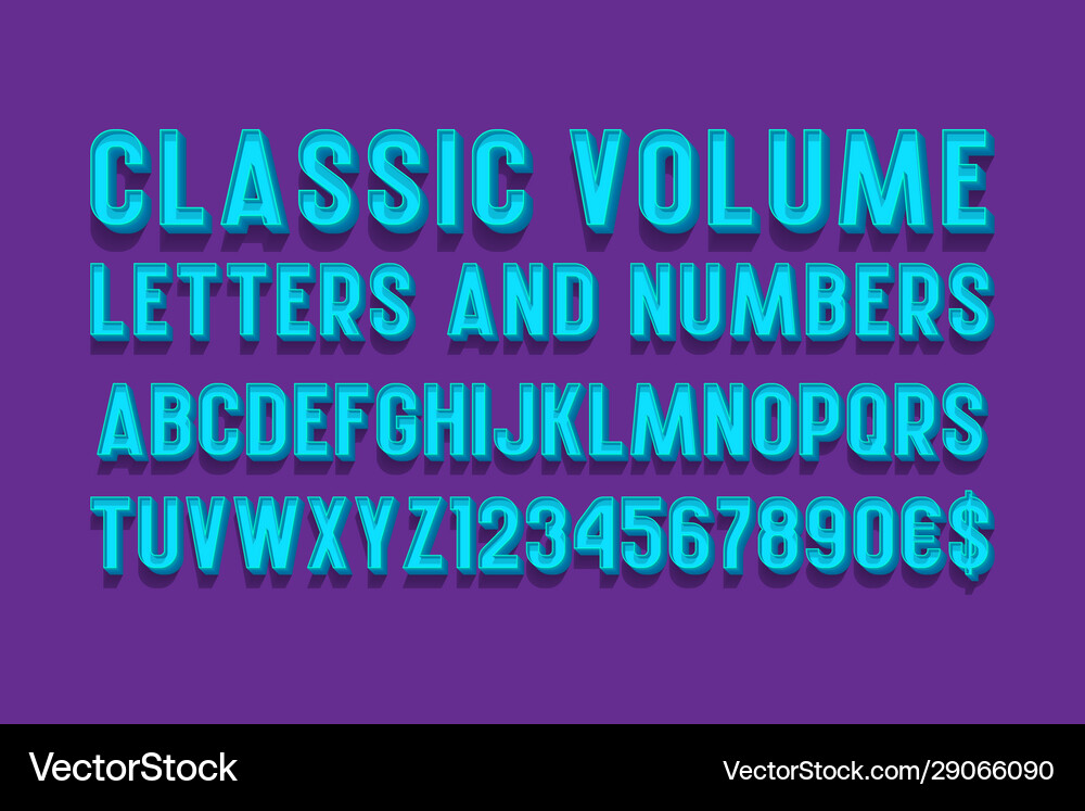 Classic volume letters and numbers with currency Vector Image