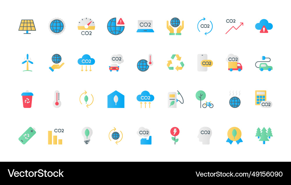 Co2 emissions flat icons set carbon neutral net Vector Image