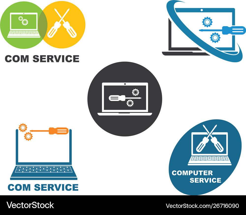 Computer service and repair logo icon Royalty Free Vector