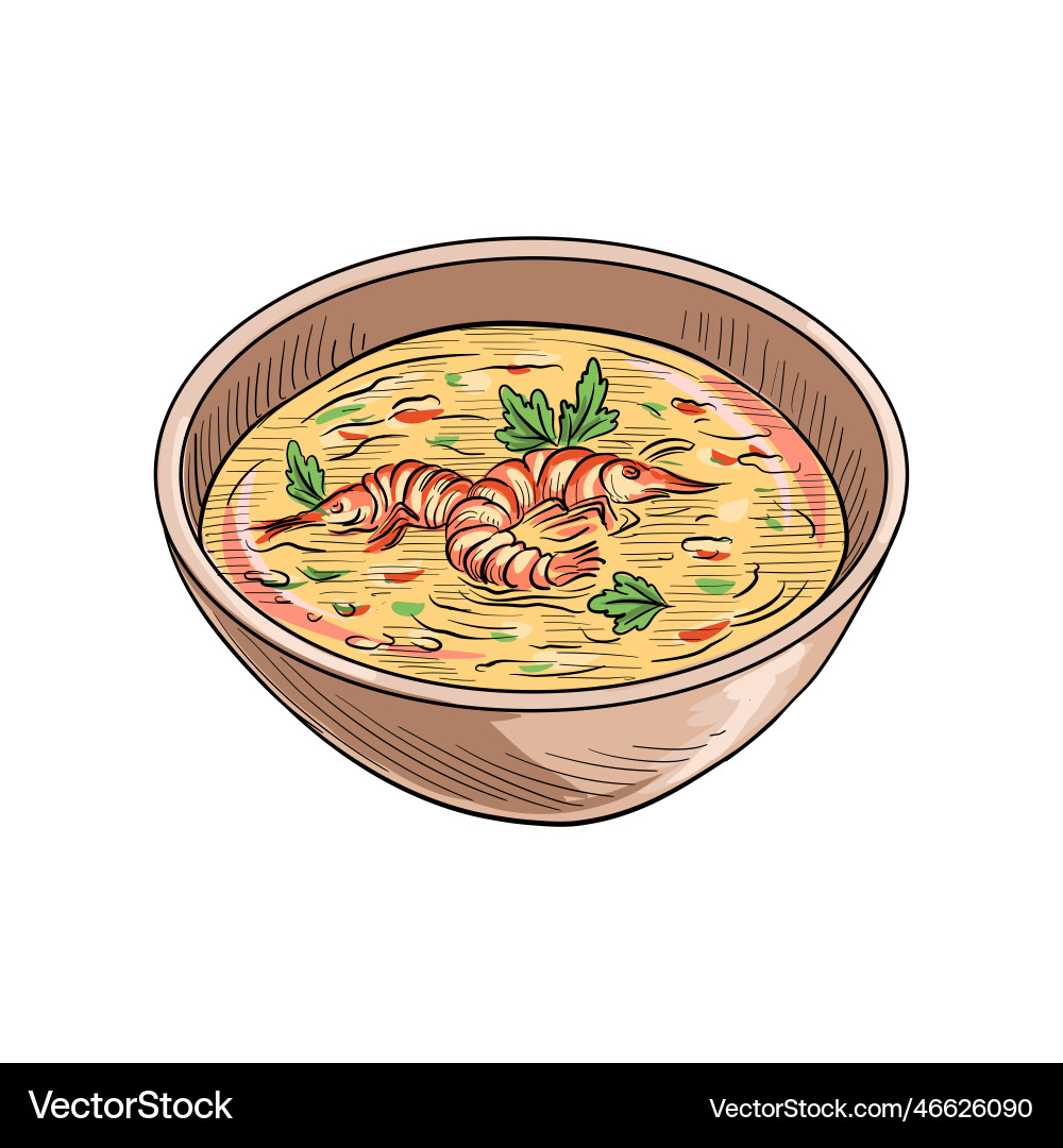 Drawing bowl with tom yum Royalty Free Vector Image