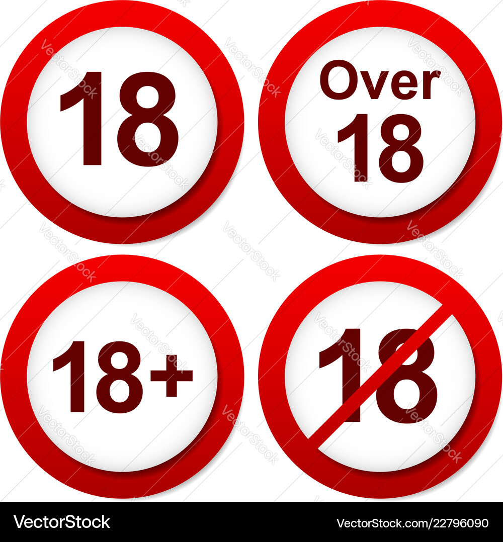 Red age restriction signs over 18 signs Royalty Free Vector