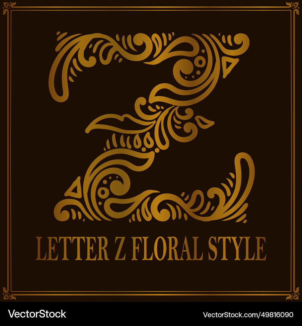 Vintage letter z floral pattern style Royalty Free Vector