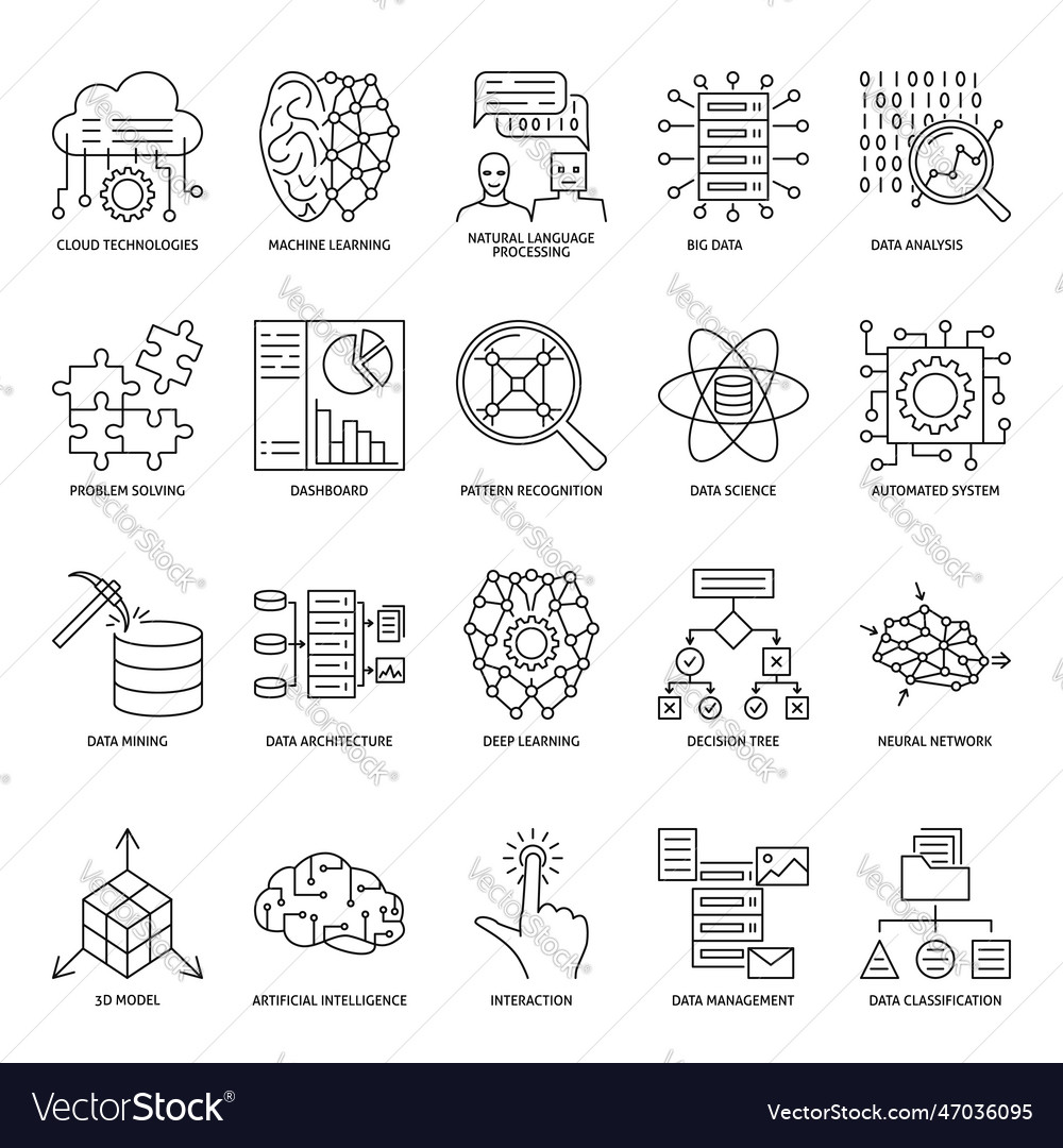 Artificial neural net icon set in line style Vector Image