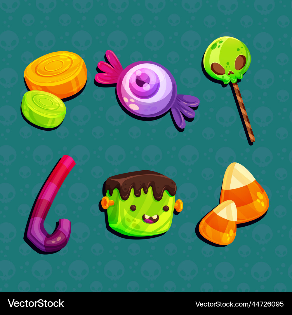 Flat halloween candy collection design Royalty Free Vector