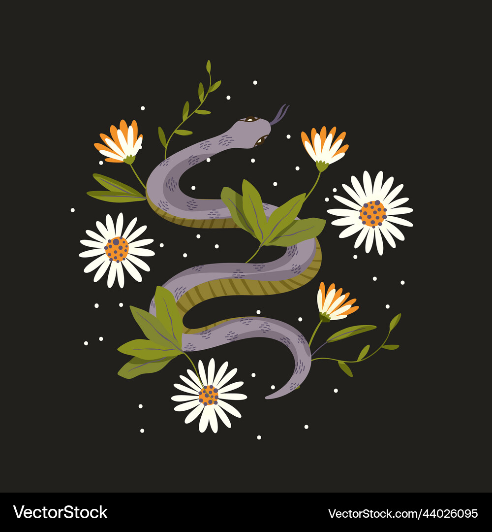 Snake floral background flower magic Royalty Free Vector