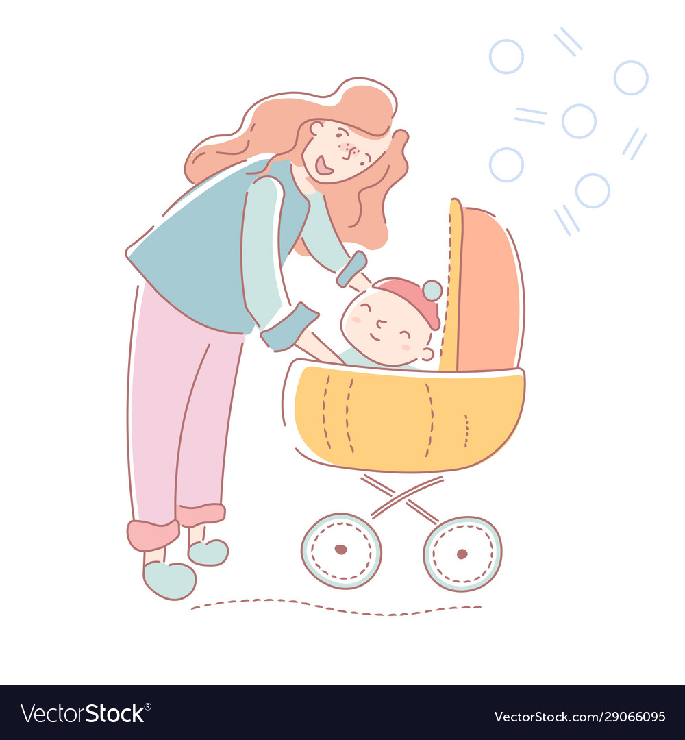 Young mother taking her small baby for a walk Vector Image