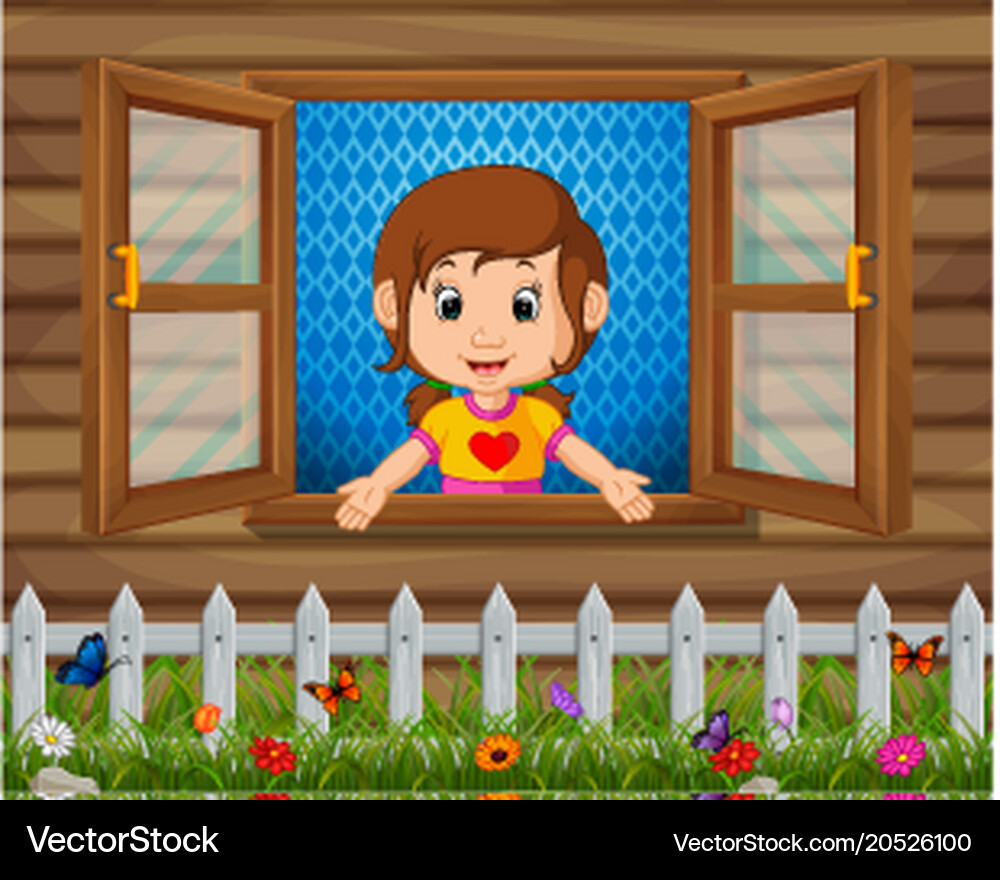 A girl at window Royalty Free Vector Image - VectorStock