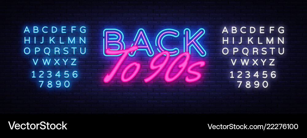 Back to 90s neon text retro back to 90s Royalty Free Vector