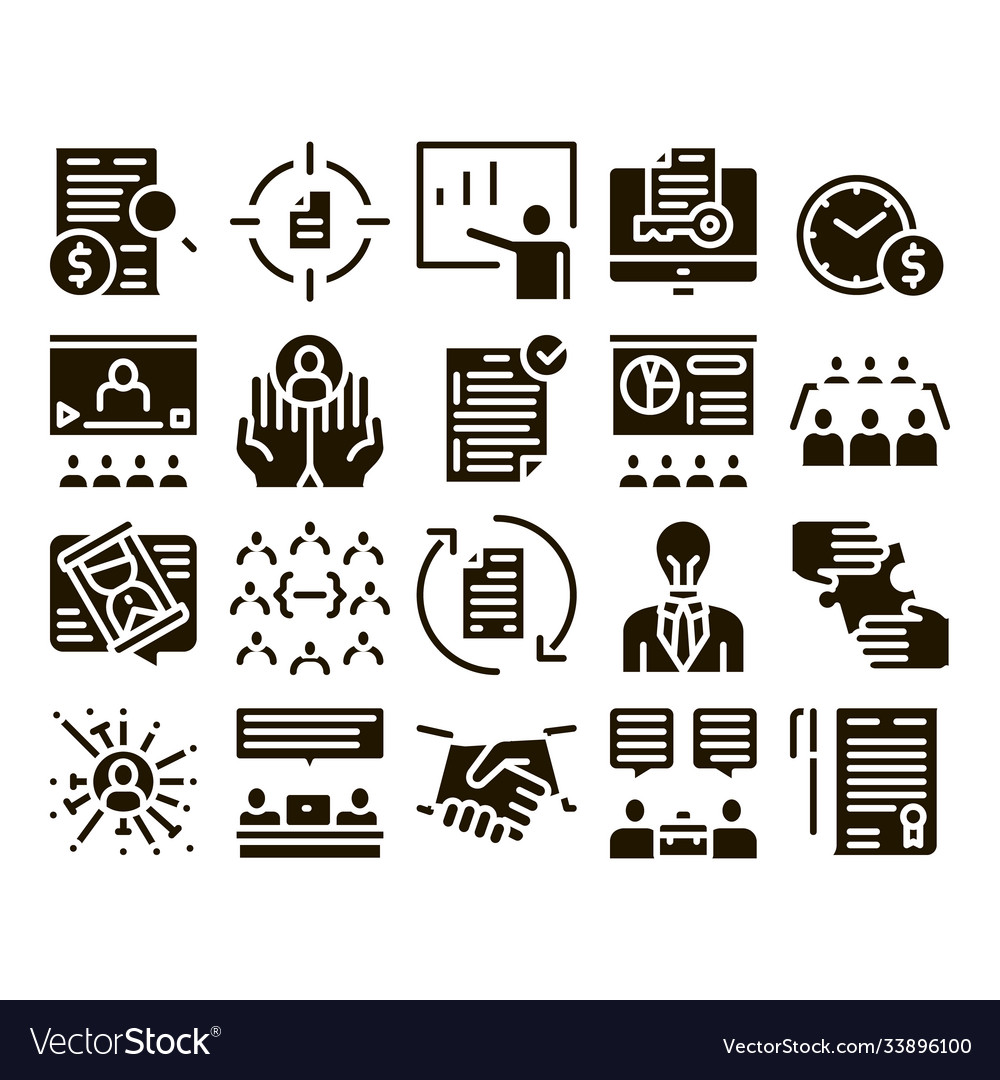 Contract collection elements icons set Royalty Free Vector