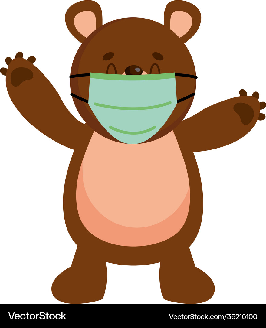 Cute bear with face mask colorful design Vector Image