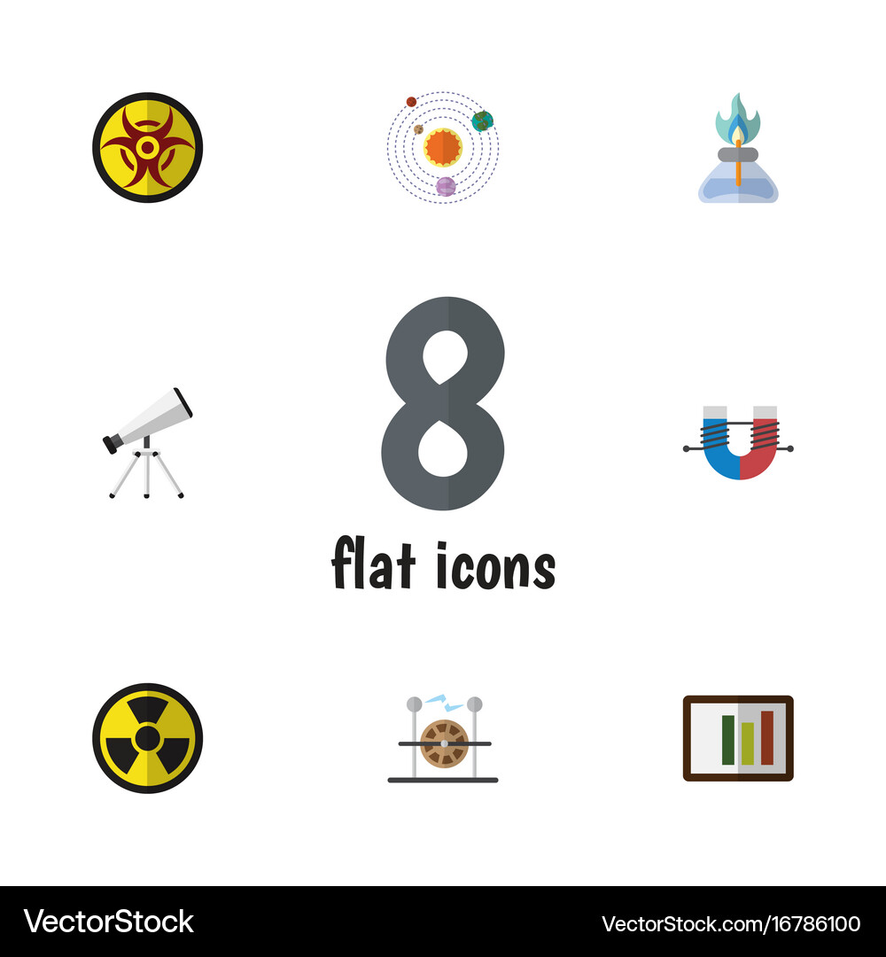 Flat icon science set of flame irradiation scope Vector Image
