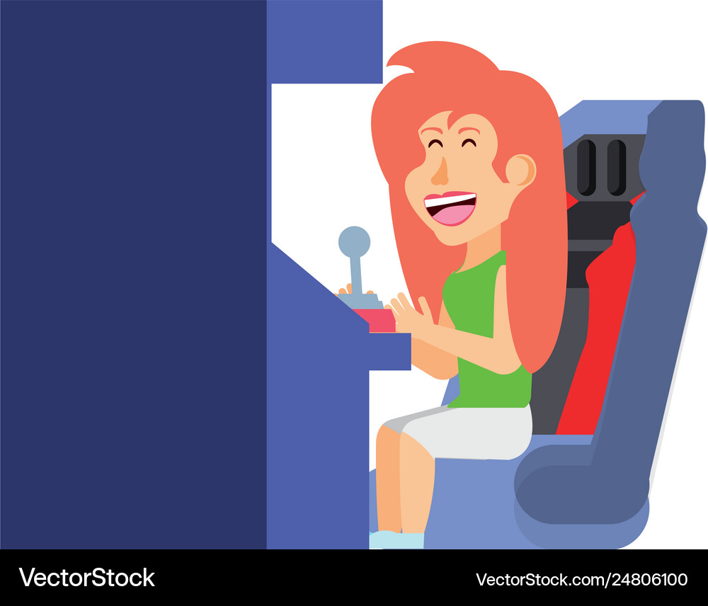 Girl playing in retro console video game machine Vector Image