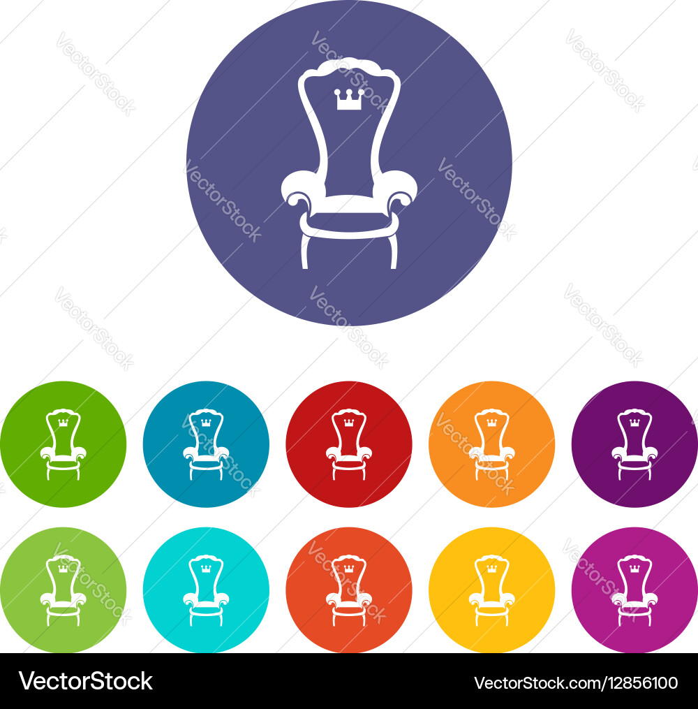King throne chair set icons Royalty Free Vector Image