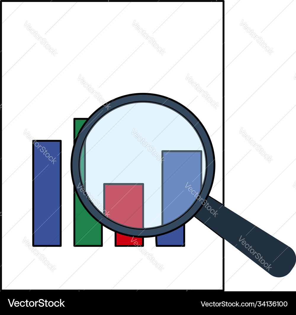 Magnificent glass on paper with chart icon Vector Image