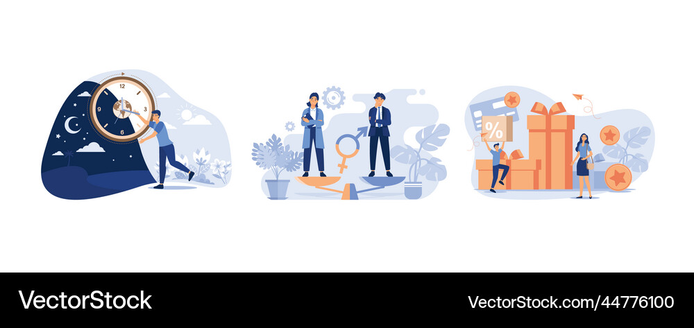Man moving clock arrows and managing time gender Vector Image