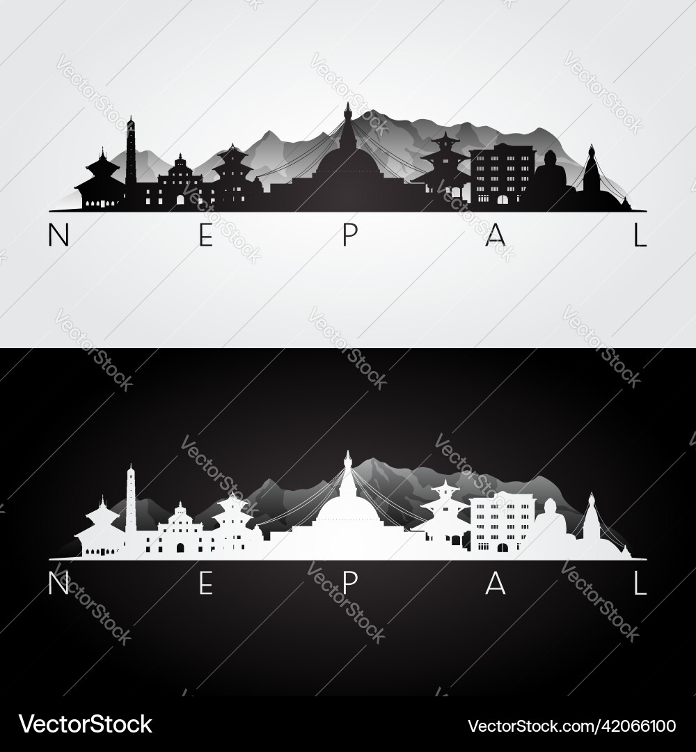 Nepal skyline and landmarks silhouette Royalty Free Vector