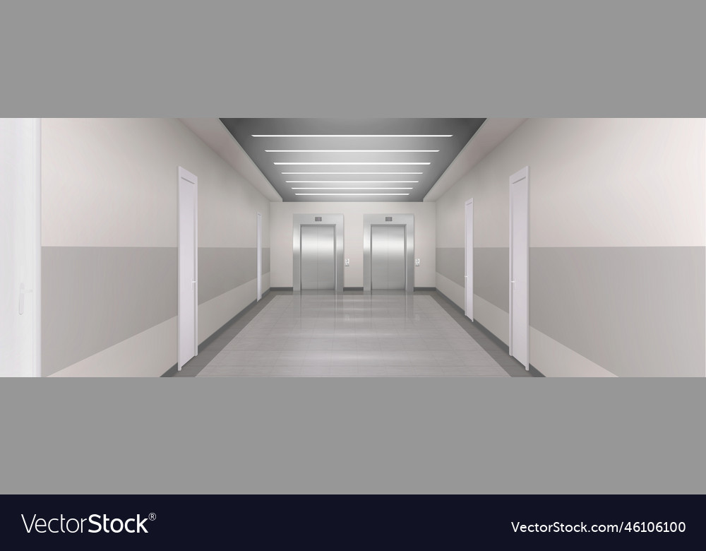 Realistic hallway with two closed elevators Vector Image