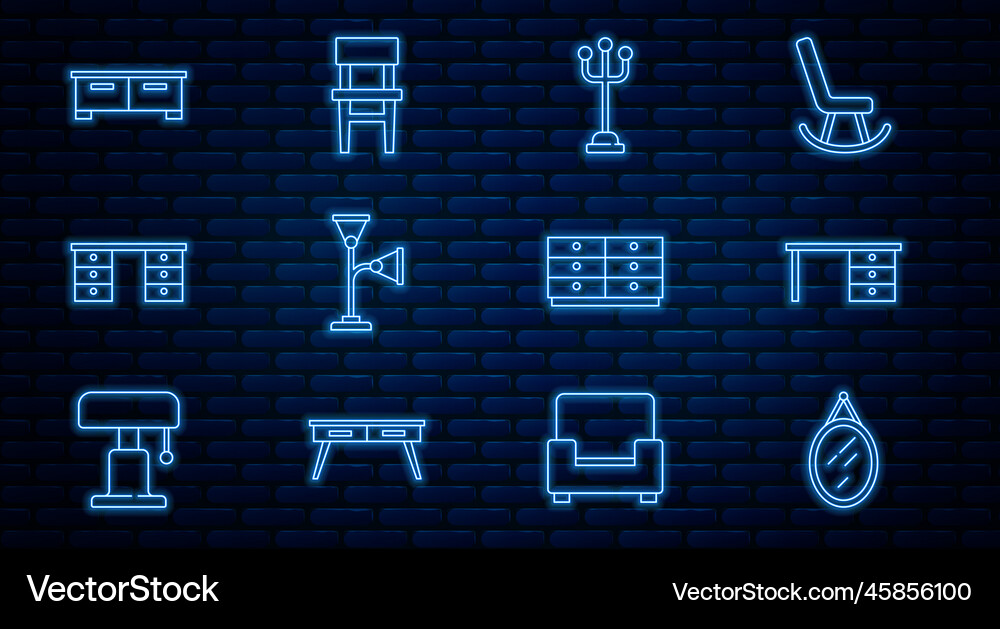 Set line mirror office desk coat stand floor Vector Image