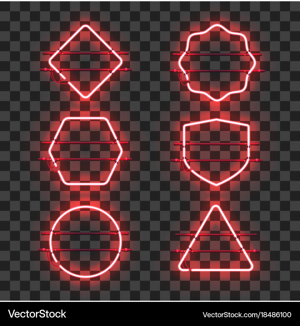 Set of realistic glowing red neon frames Vector Image