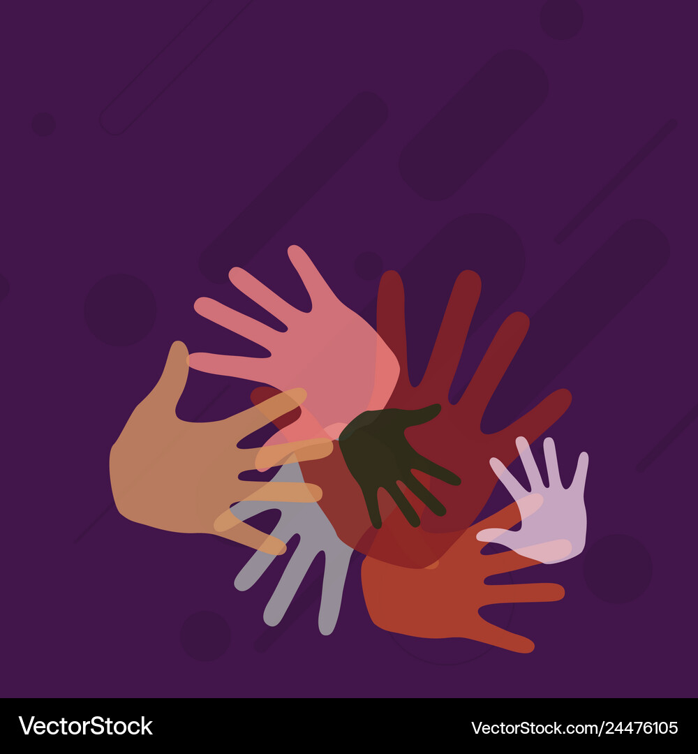 Colorful hand marks of different sizes overlapping