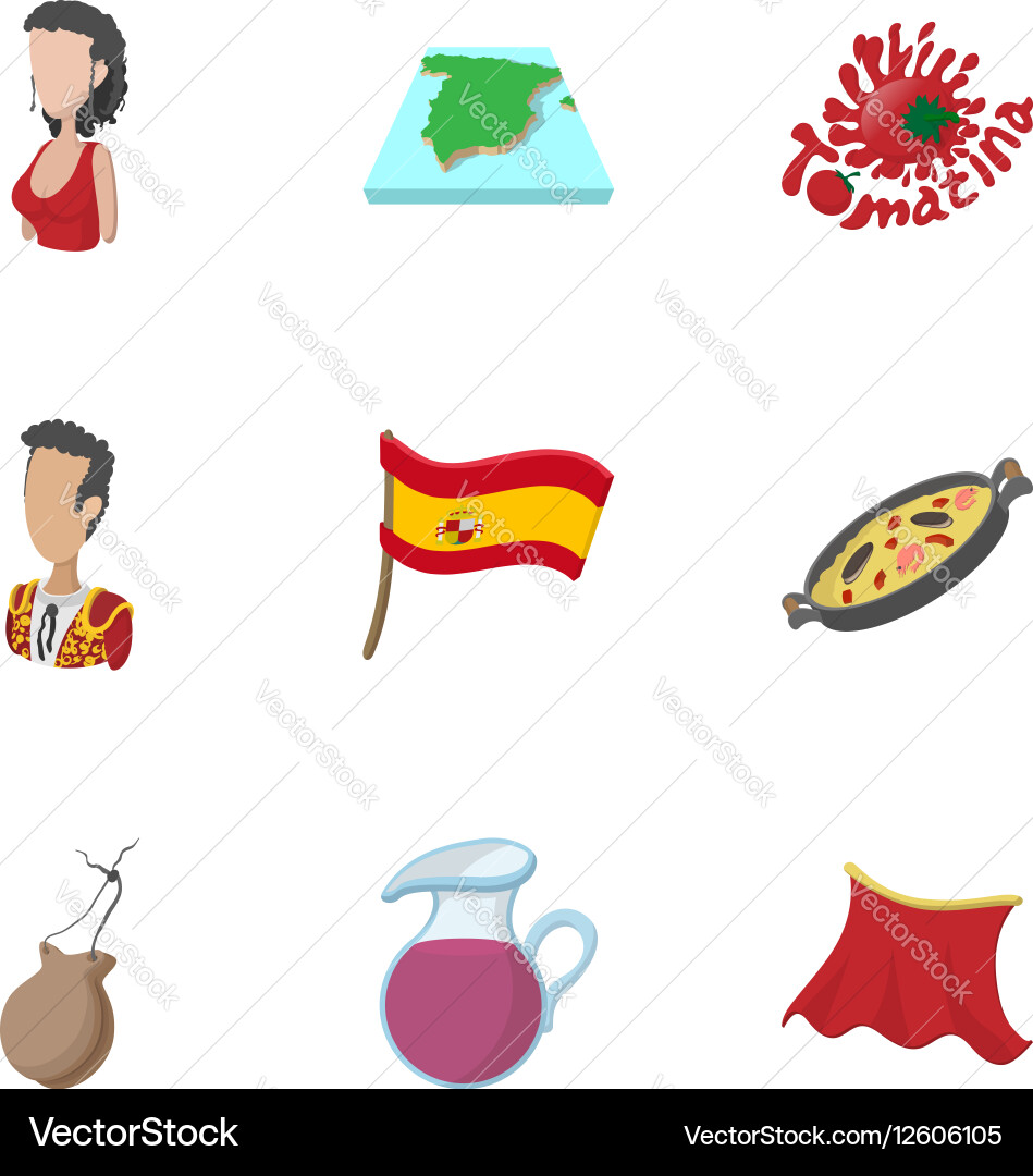 Spain icons set cartoon style Royalty Free Vector Image