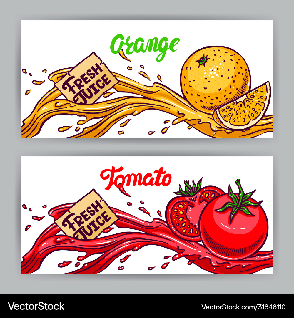 Banners orange and tomato juice Royalty Free Vector Image