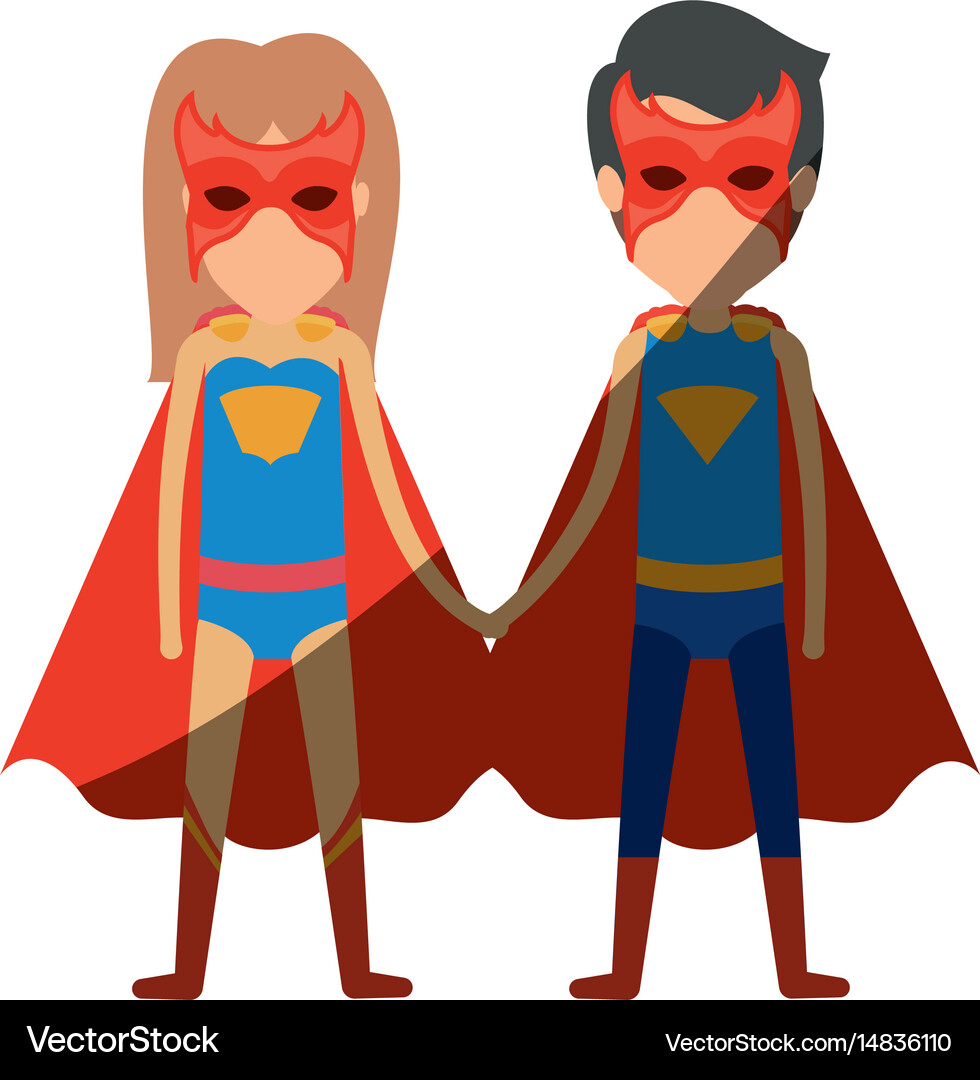 Colorful silhouette with faceless duo Royalty Free Vector