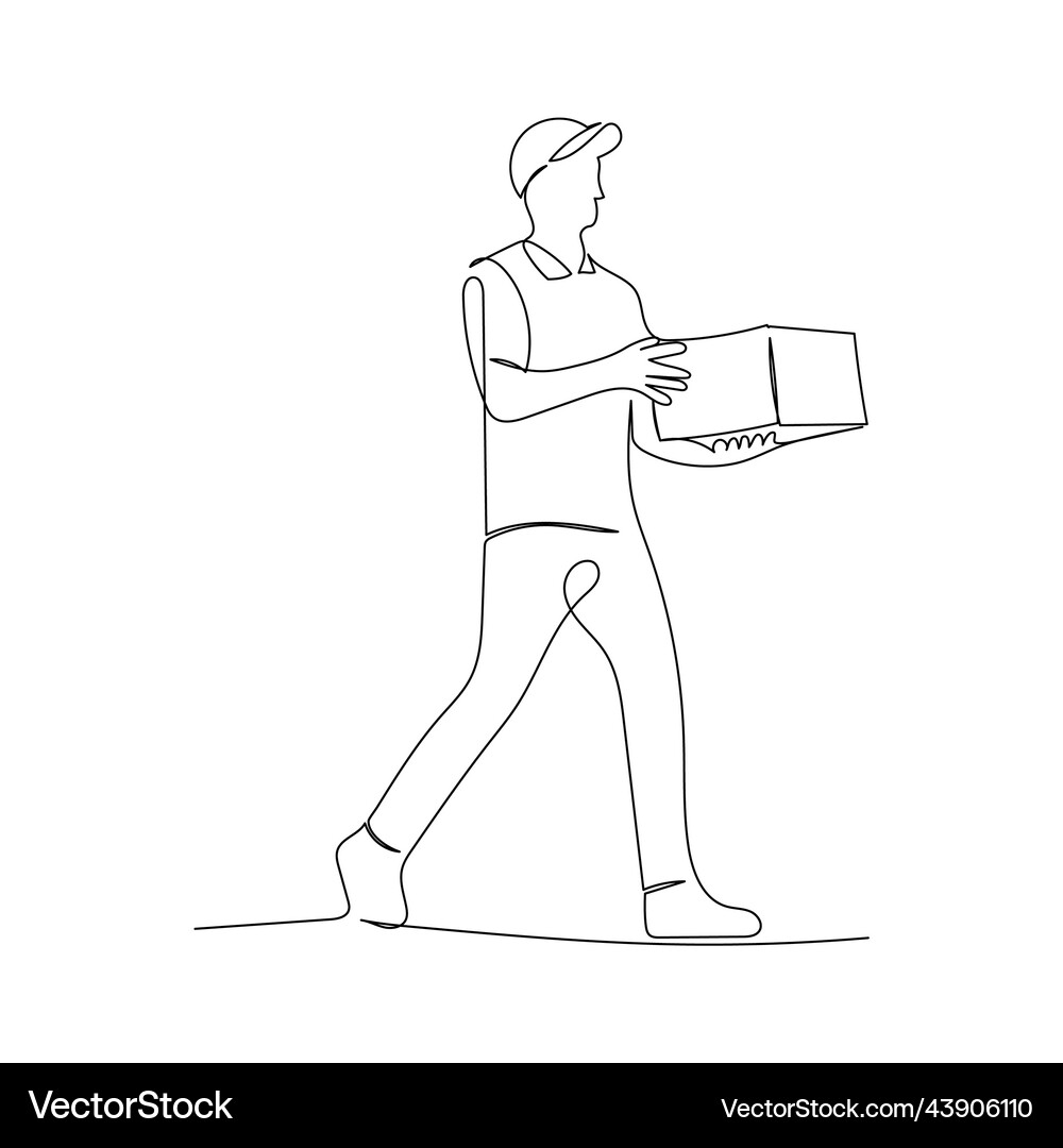 Continuous line drawing of a delivery man Vector Image